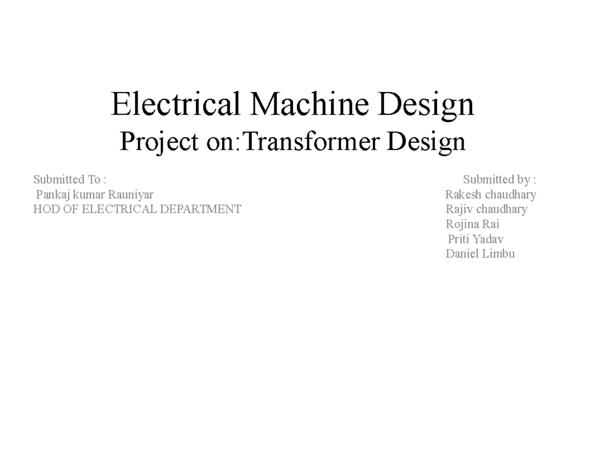 EMD-500 KVA Transformer Design Project Report - Studocu