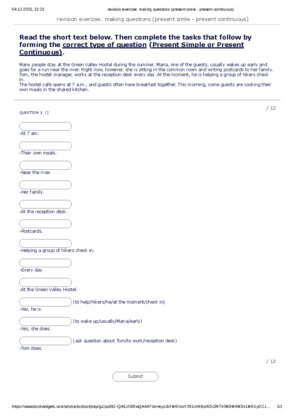 Revision Exercise: Making Questions (Present Simple & Continuous) - Studocu