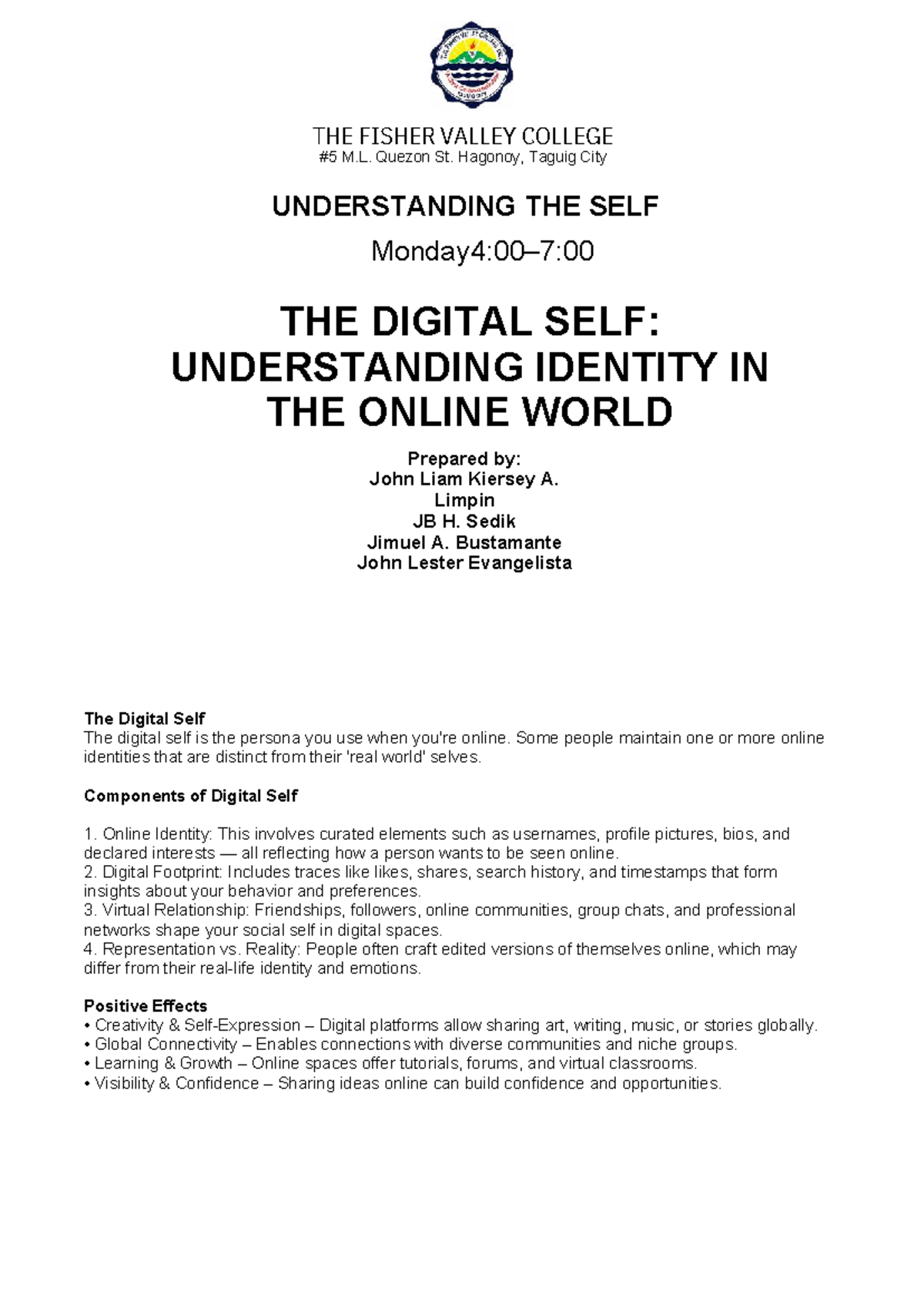 Understanding the Digital Self: Identity in Online Spaces - Studocu