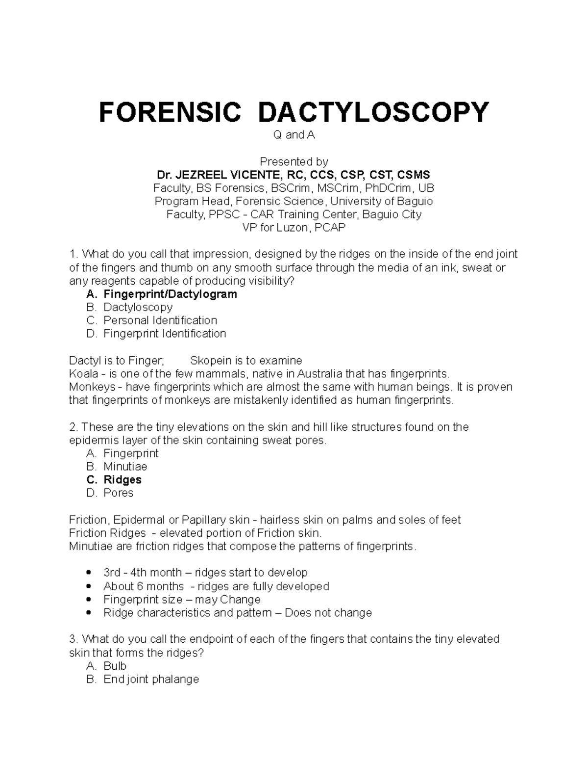 Q and A on Dactyloscopy for Board Exam Preparation (Forensic Science ...