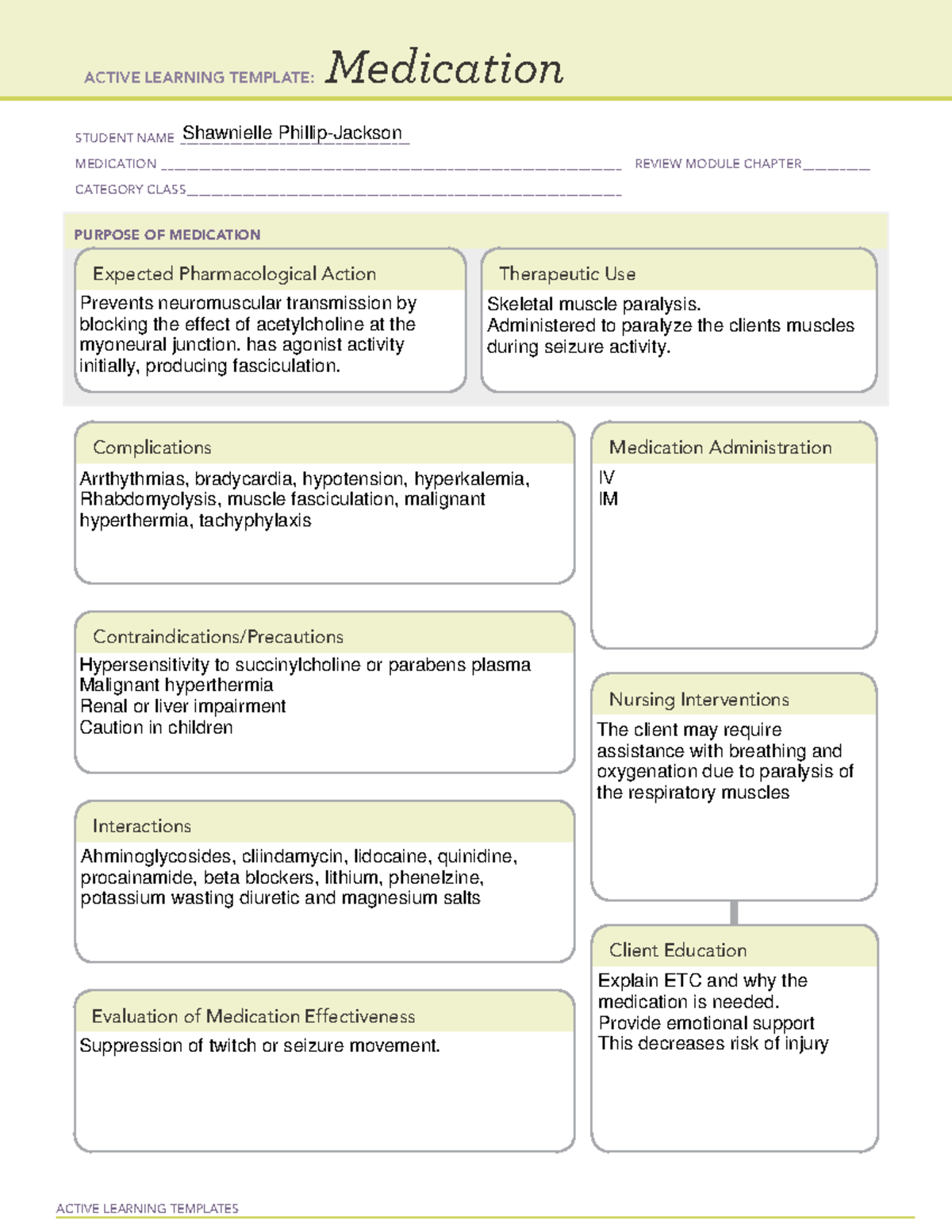 Medication Review: Succinylcholine - Active Learning Template - Studocu