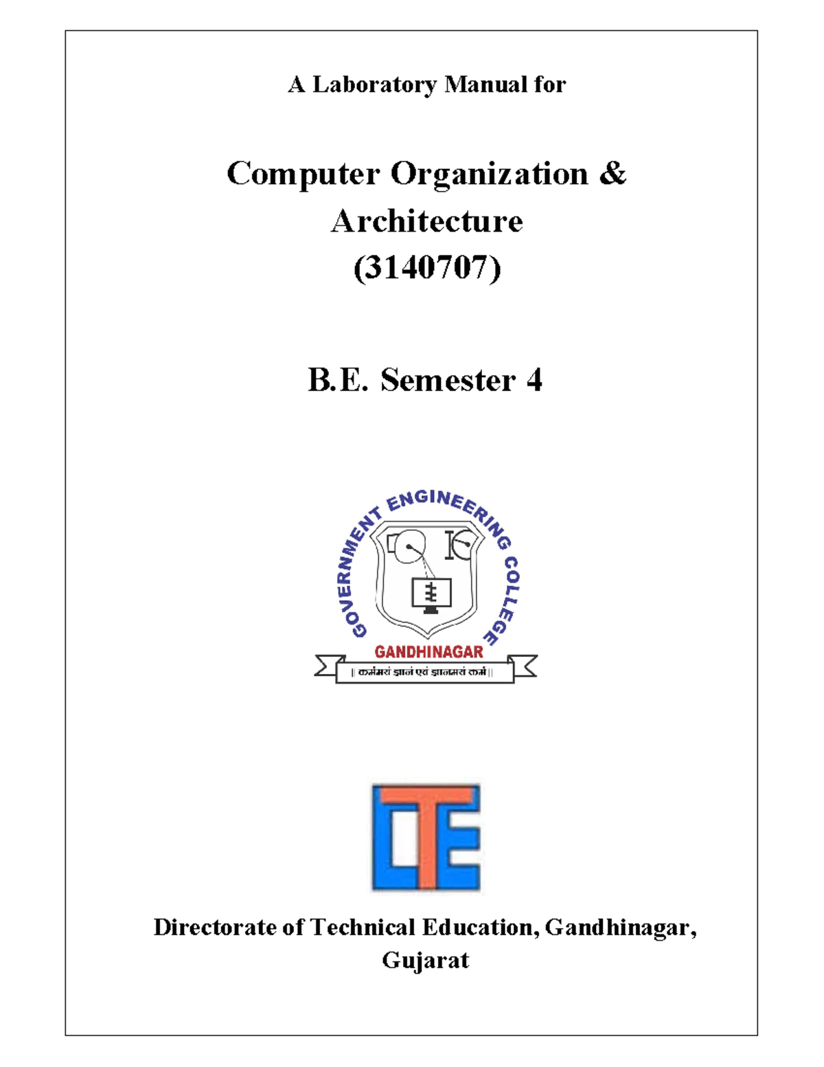 Laboratory Manual for Computer Organization Architecture (3140707 ...