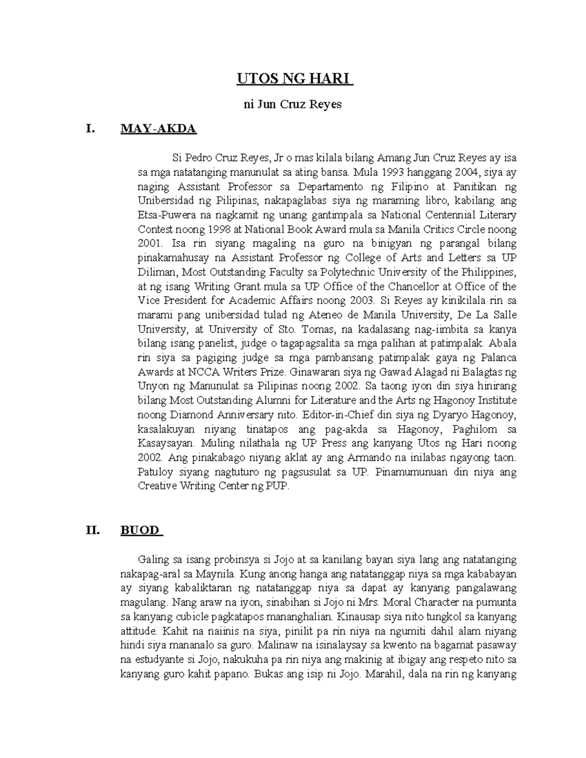 722662715 - Pagsusuri sa "Utos ng Hari" ni Jun Cruz Reyes - Studocu