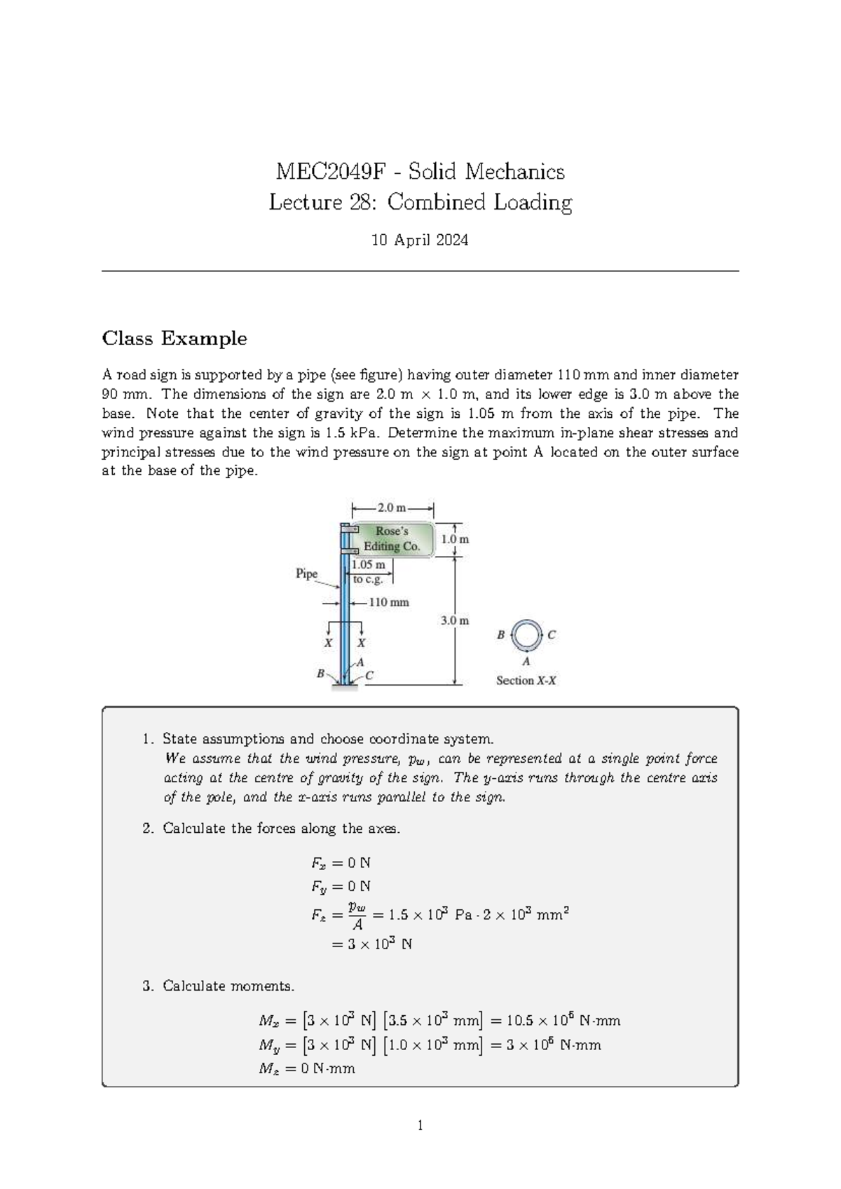 MEC2049F Solid Mechanics Lecture 28: Combined Loading Example Solutions ...