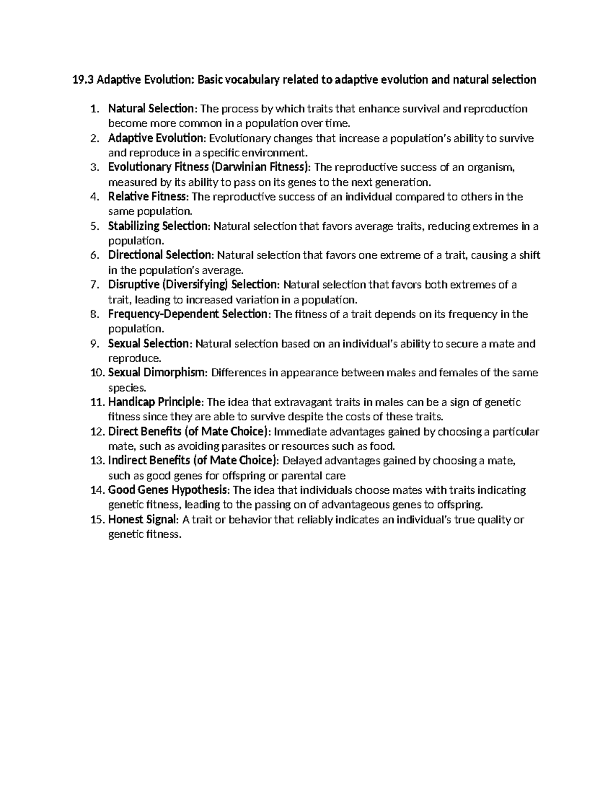 Adaptive Evolution and Natural Selection Vocabulary and Concepts - 19 ...