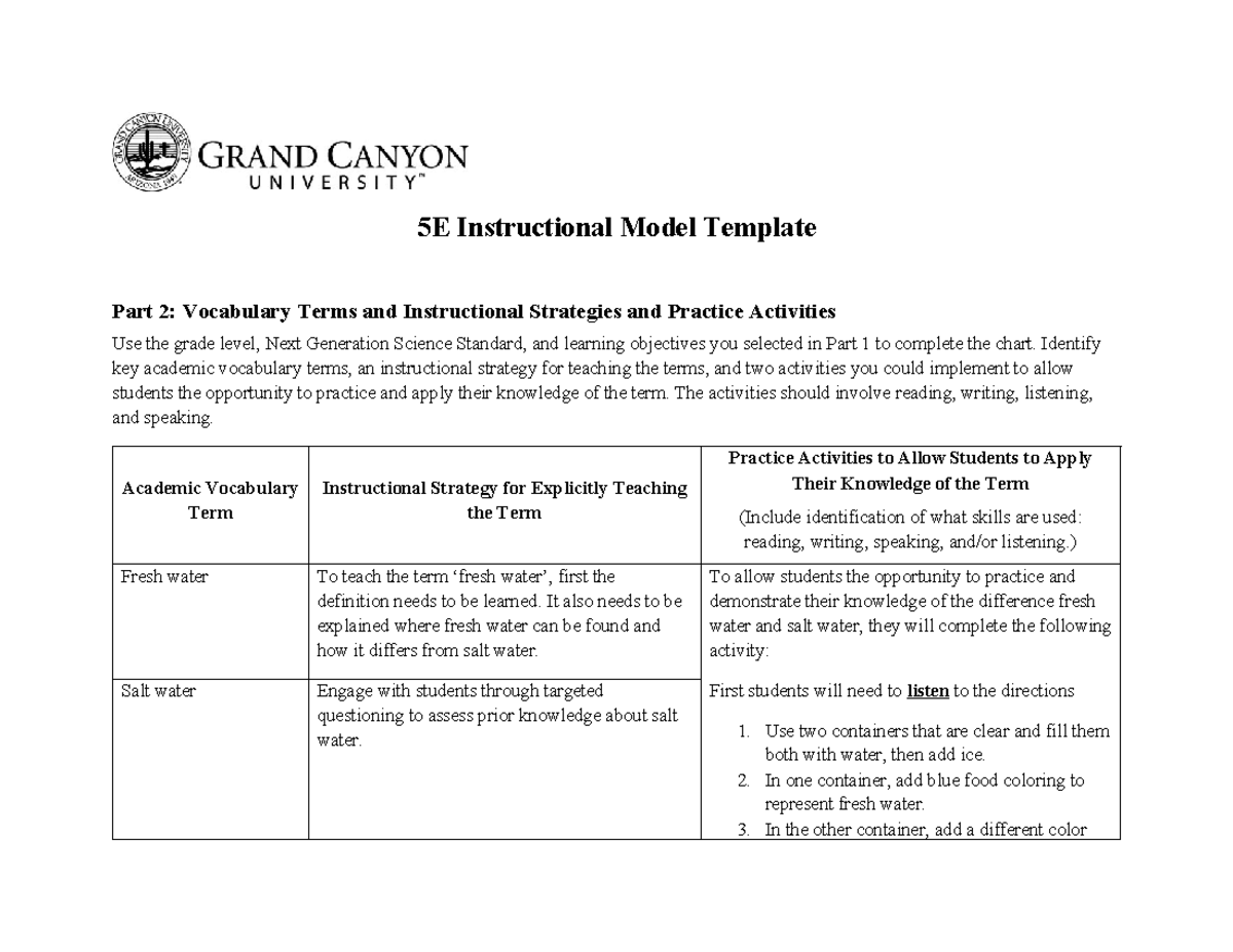 T4-5E Instructional Model: Vocabulary Strategies & Activities - Studocu