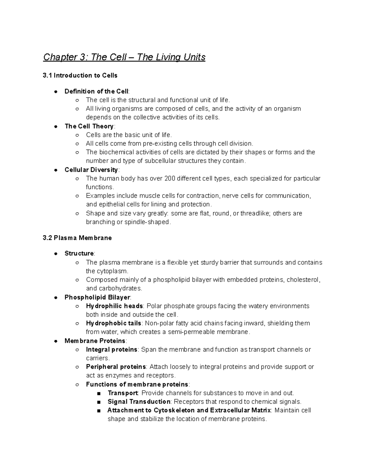 A&P Ch3: The Cell - Structure, Function & Processes Notes - Studocu