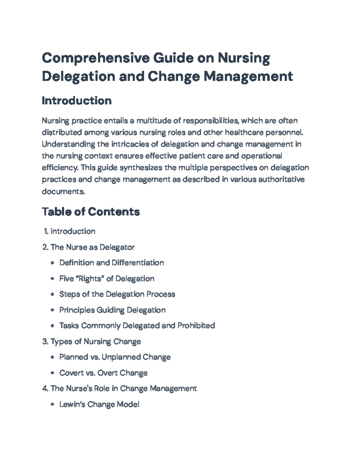 Nursing Practices: Delegation and Change Management Guide ...