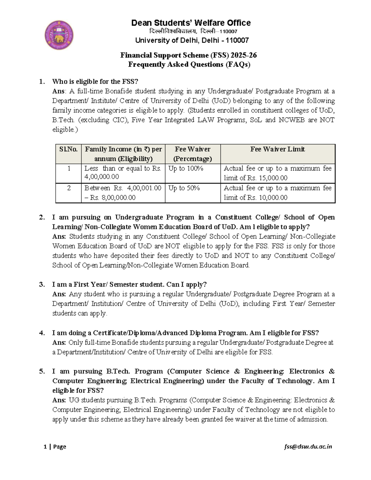 FSS 2025-26: FAQs on Financial Support Scheme at UoD - Studocu