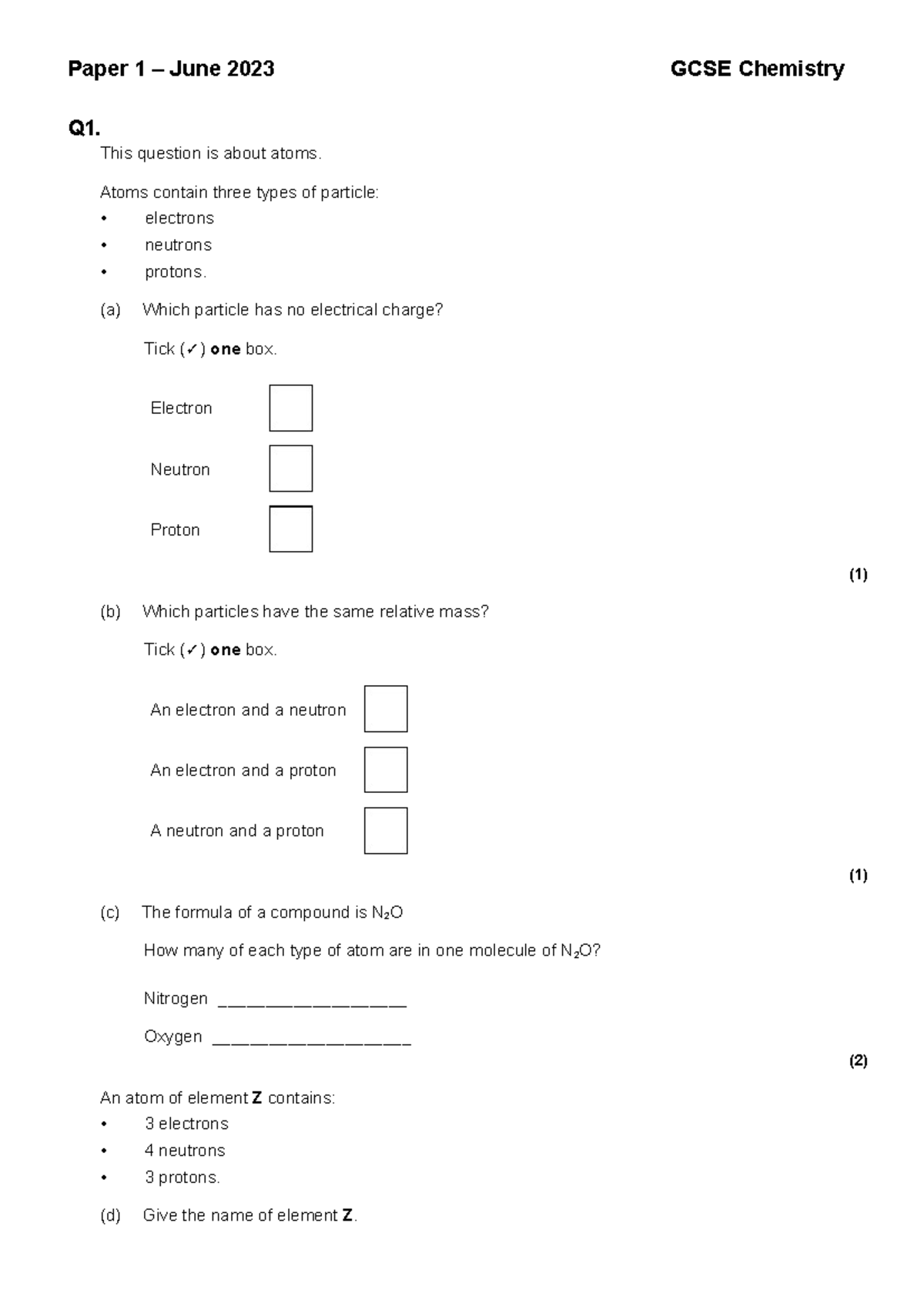 GCSE Chemistry Paper 1 Revision Notes - June 2023 - Studocu