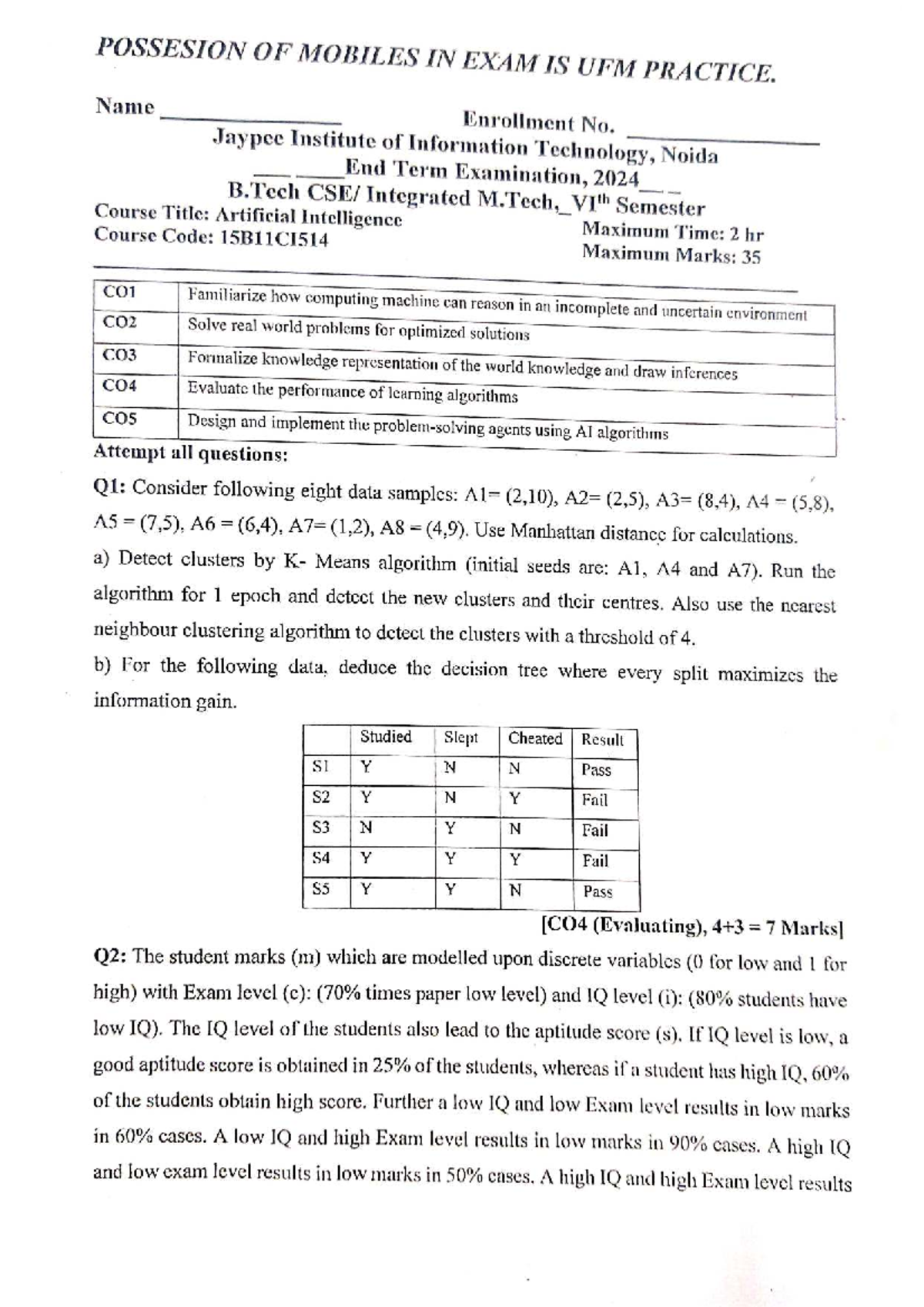 4A. end term paper and solution - (2 marks) ii) Nearest Neighbor: (2 ...