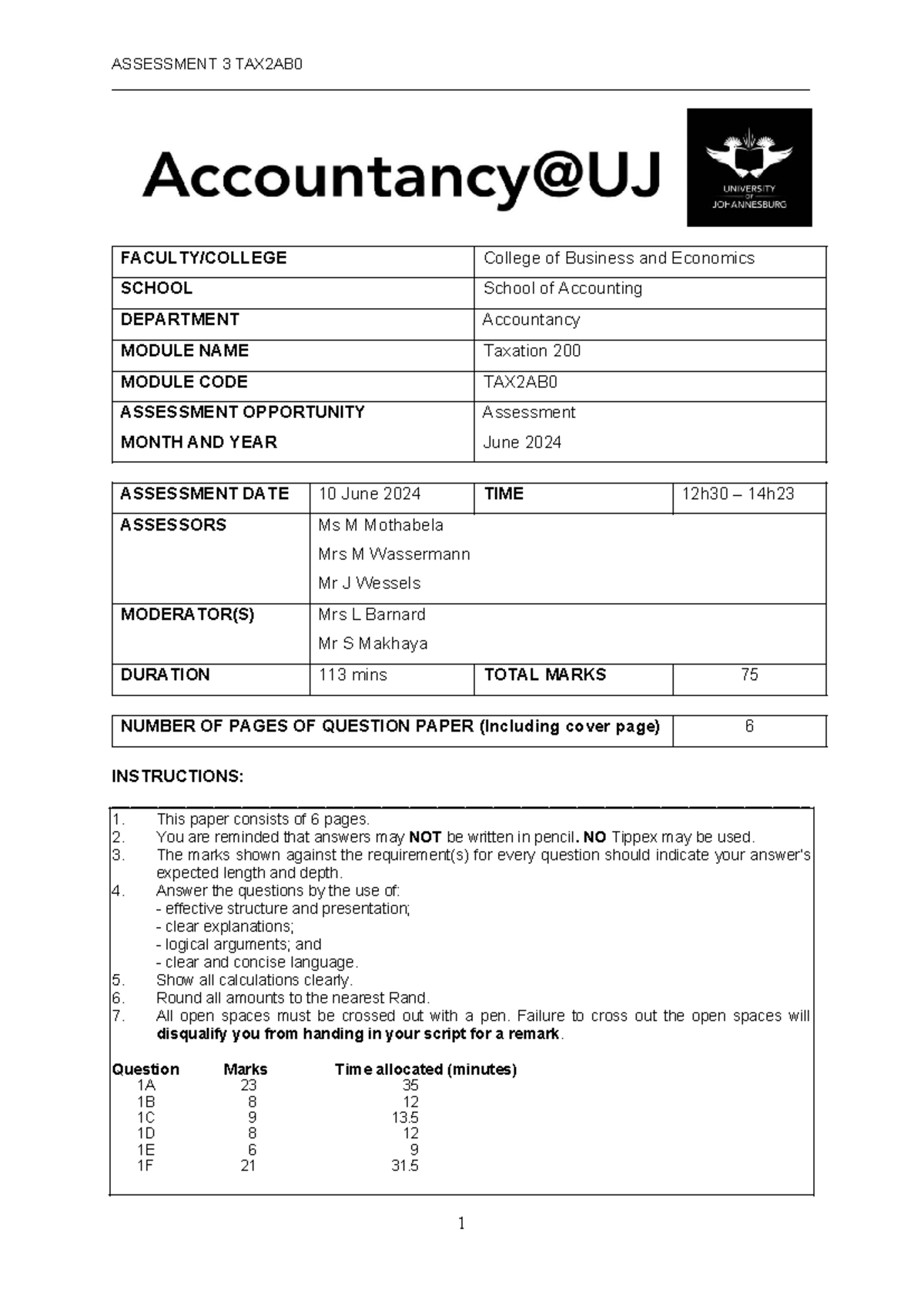 Assessment 3 2024 TAX2AB0: Comprehensive Taxation Analysis - Studocu