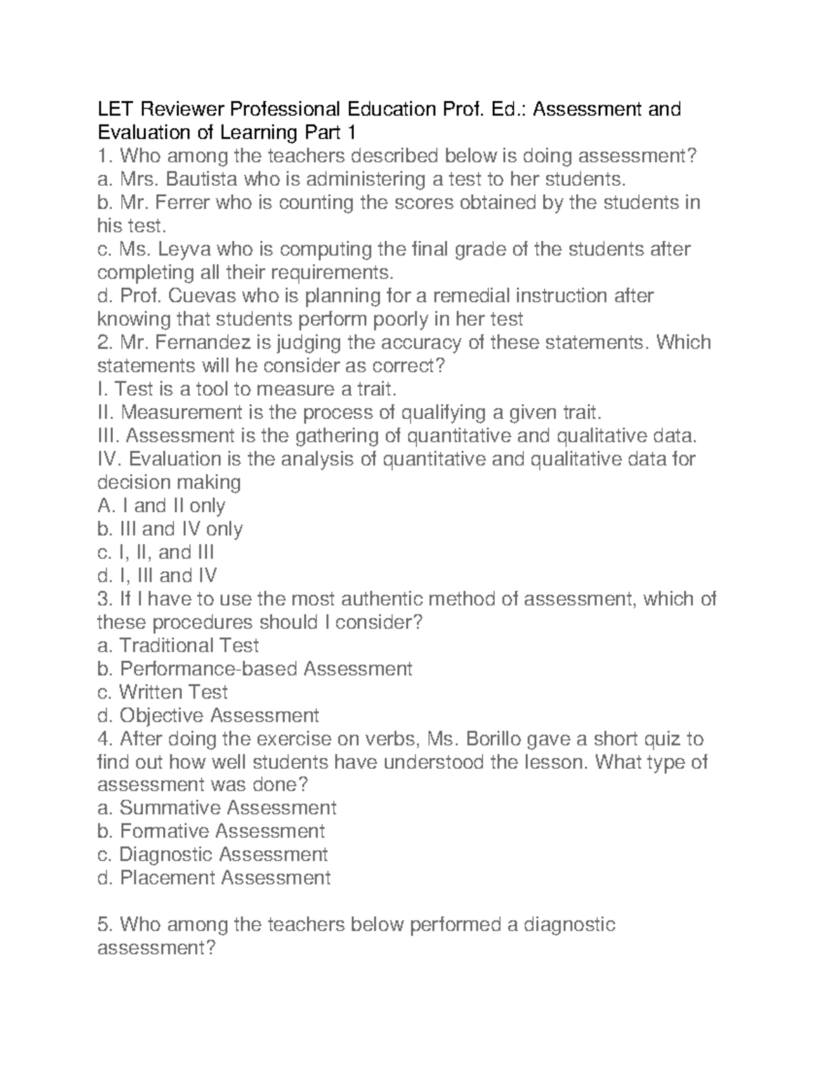 LET Reviewer for Prof. Ed.: Assessment and Evaluation of Learning Parts ...