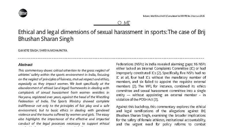 Ethical and Legal Dimensions of Sexual Harassment in Sports: The Case ...