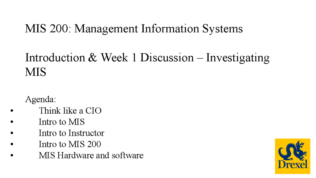 MIS 200: Week 1 Intro to Management Information Systems - Studocu