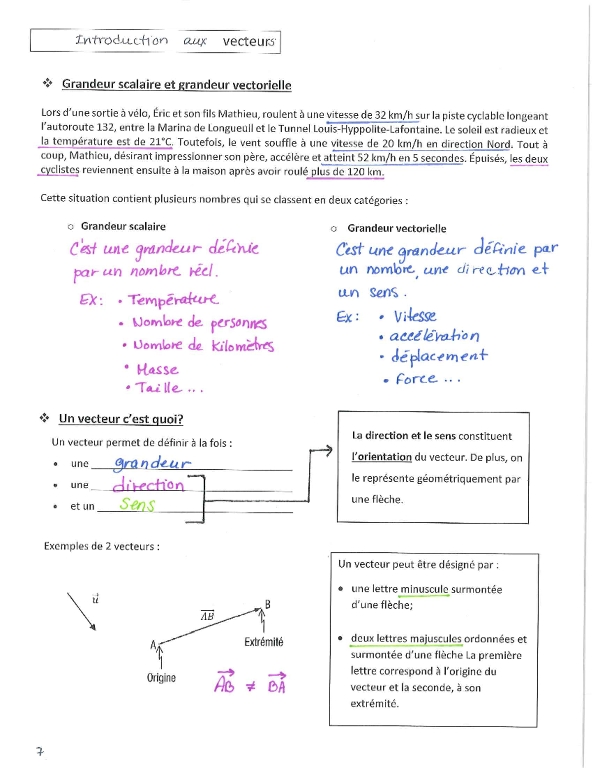 Introduction aux vecteurs : Grandeur scalaire et vectorielle (p. 7-19 ...