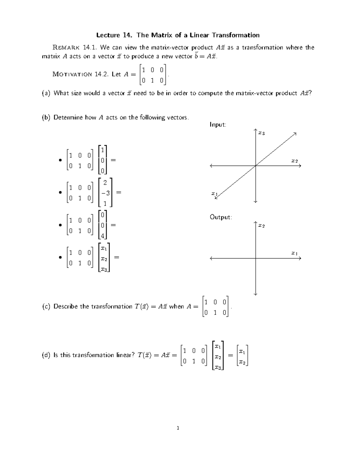 Lecture 14: The Matrix of a Linear Transformation - Studocu