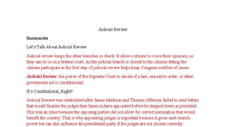 Judicial Review: Key Concepts and Case Summaries - Studocu
