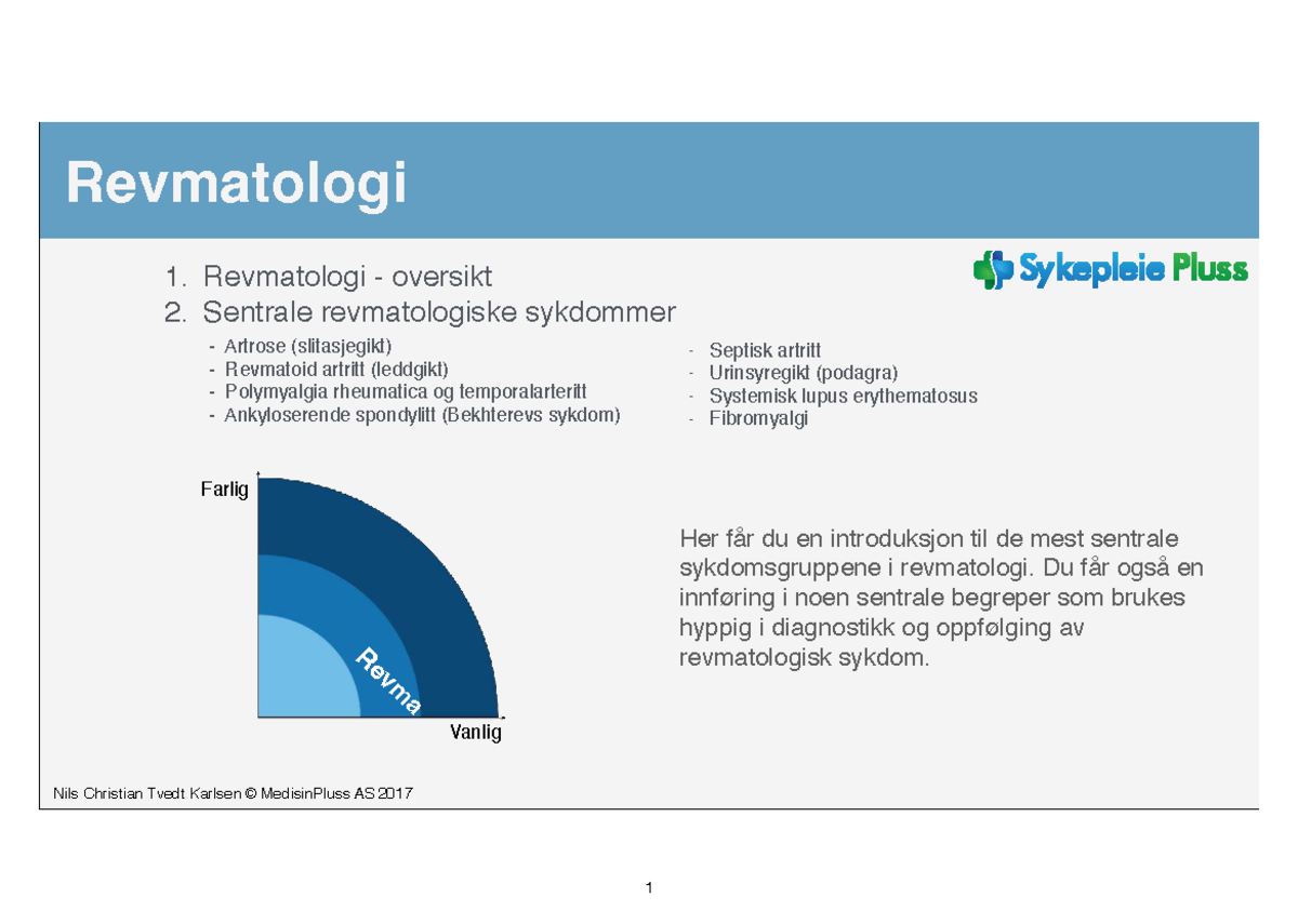 Revmatologi 1: Oversikt over Inflammatoriske og Degenerative Sykdommer ...