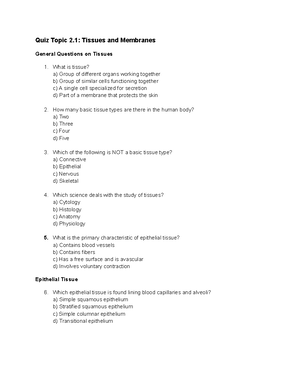 Quiz Topic 1 Introduction to Anatomy and Physiology - Quiz Topic 1 ...