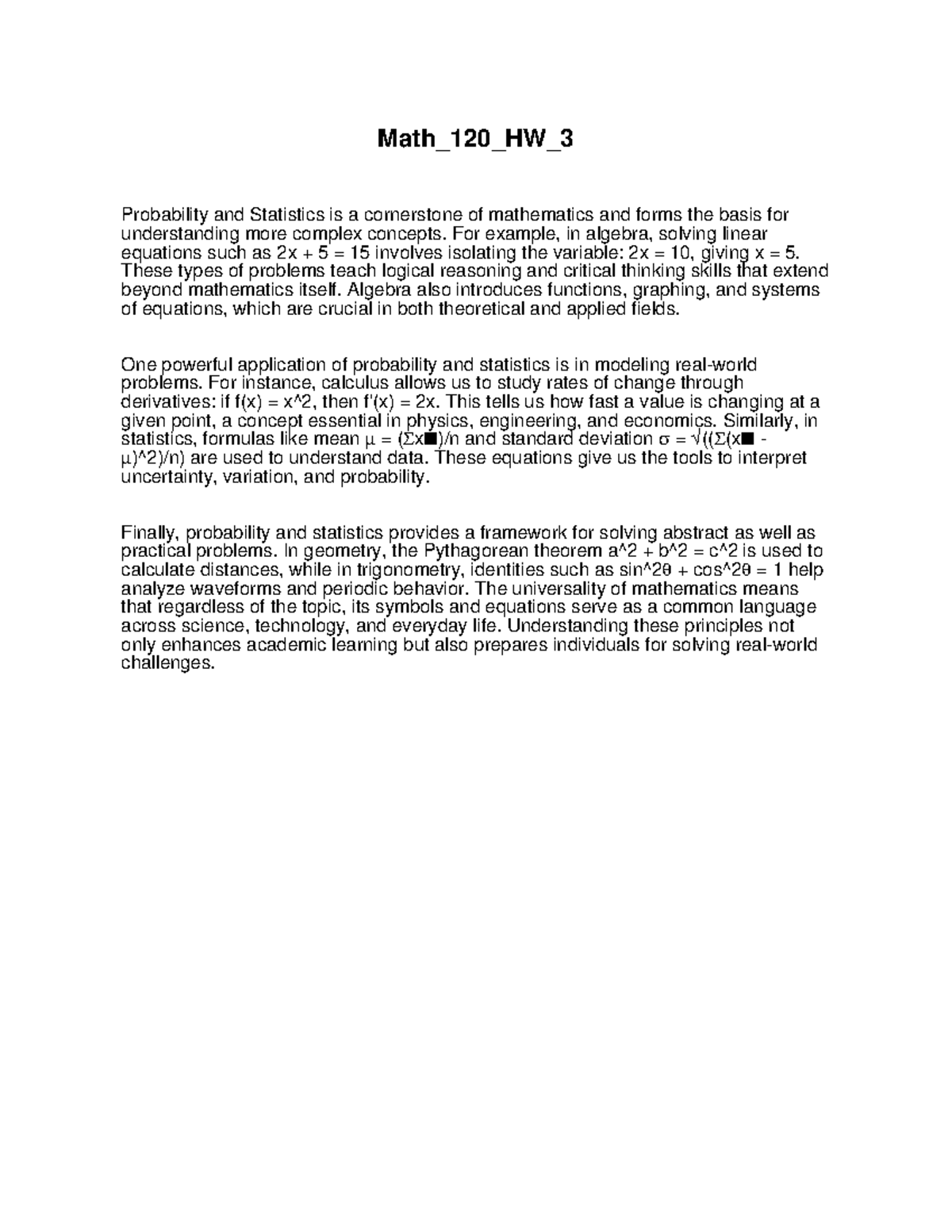 Math 120 HW 3: Exploring Probability and Statistics Concepts - Studocu