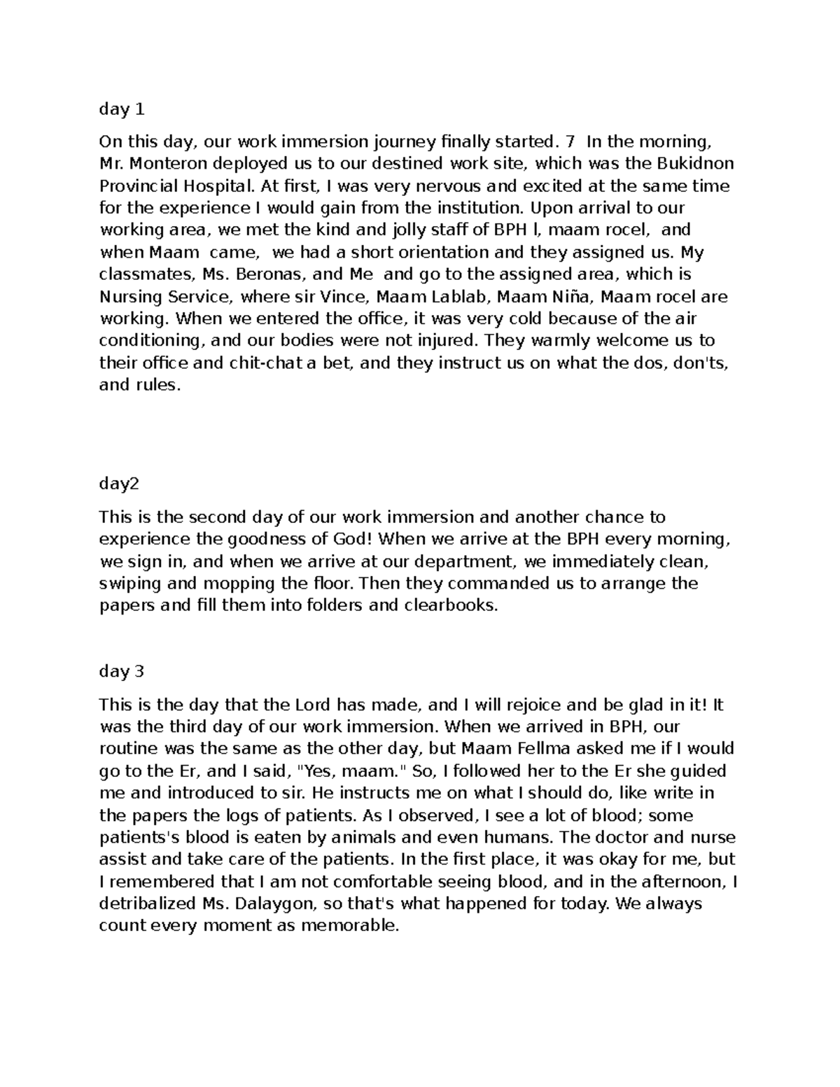 Narrative - Immersion day 1-10 - day 1 On this day, our work immersion ...