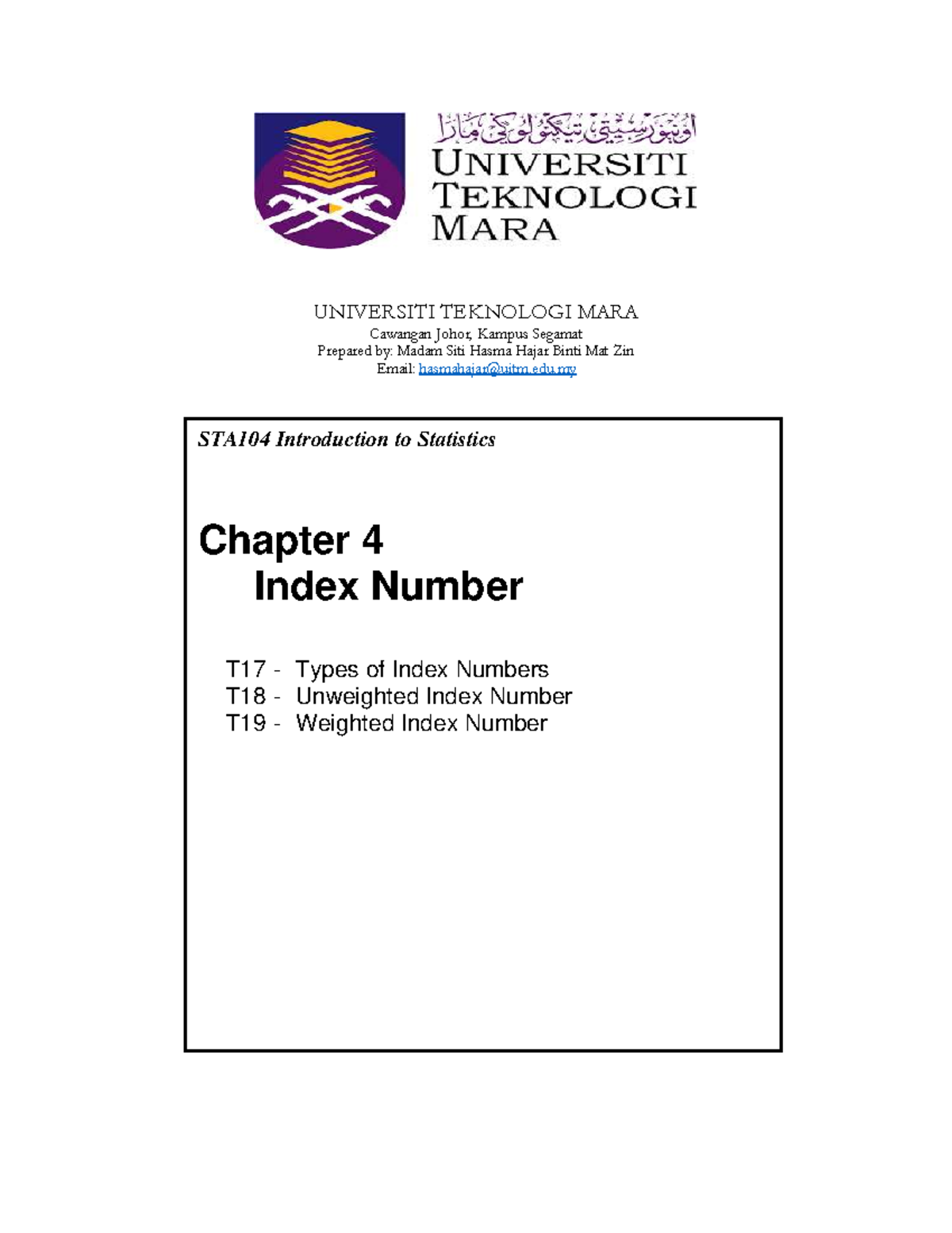 Chapter 4: Index Number - STA104 Statistics Practice Notes - Studocu