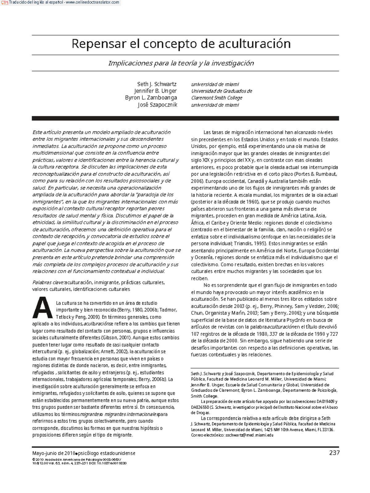 Repensar la Aculturación: Un Modelo Multidimensional (2010) - Studocu