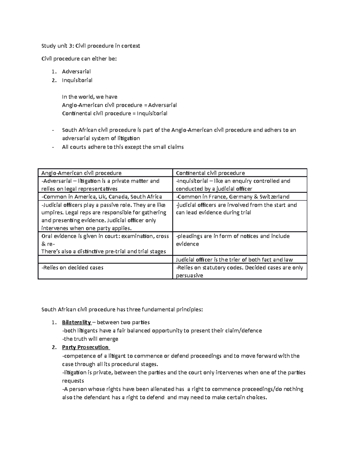 Study Unit 3: Civil Procedure - Adversarial & Inquisitorial Systems ...