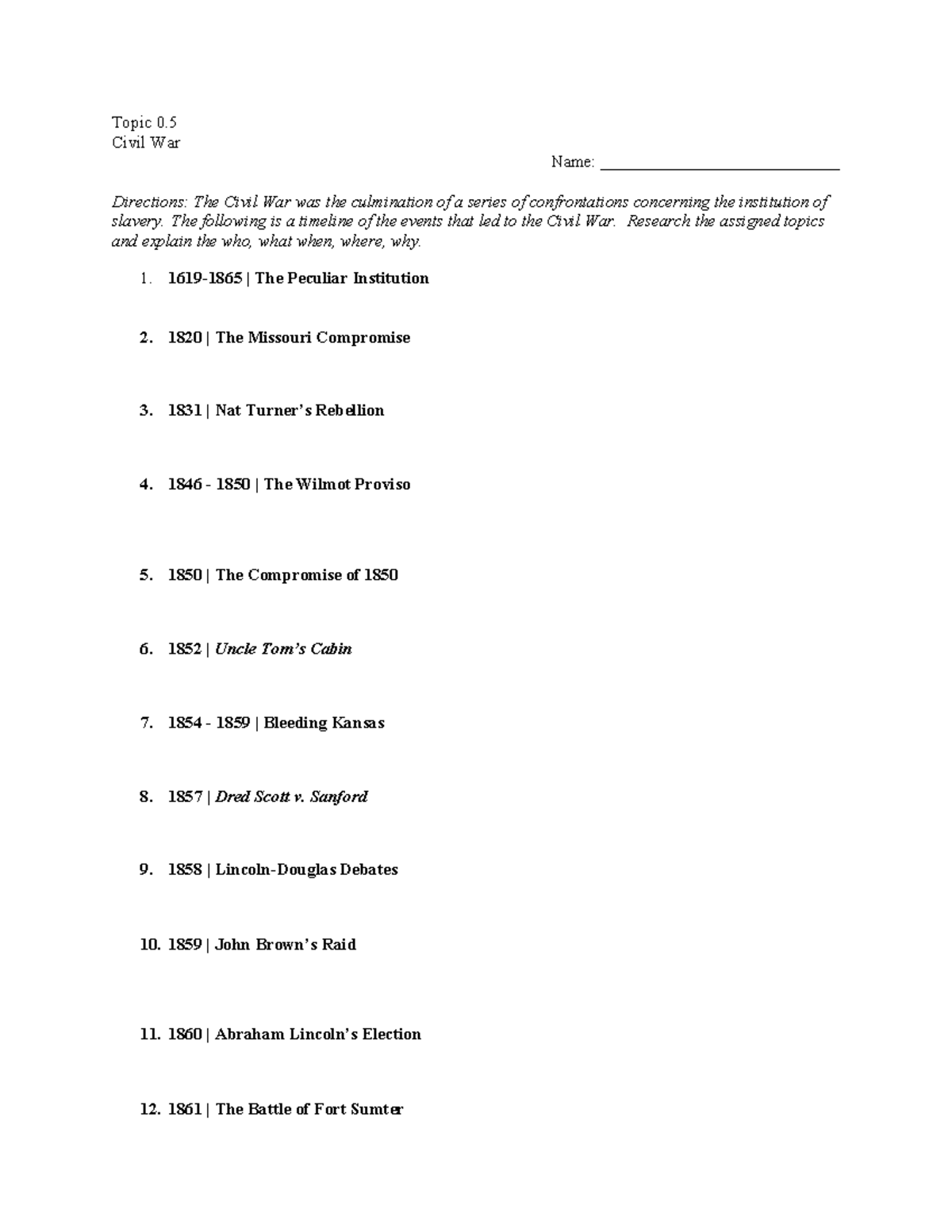 Civil War Triggers Assignment: Key Events Timeline - Studocu