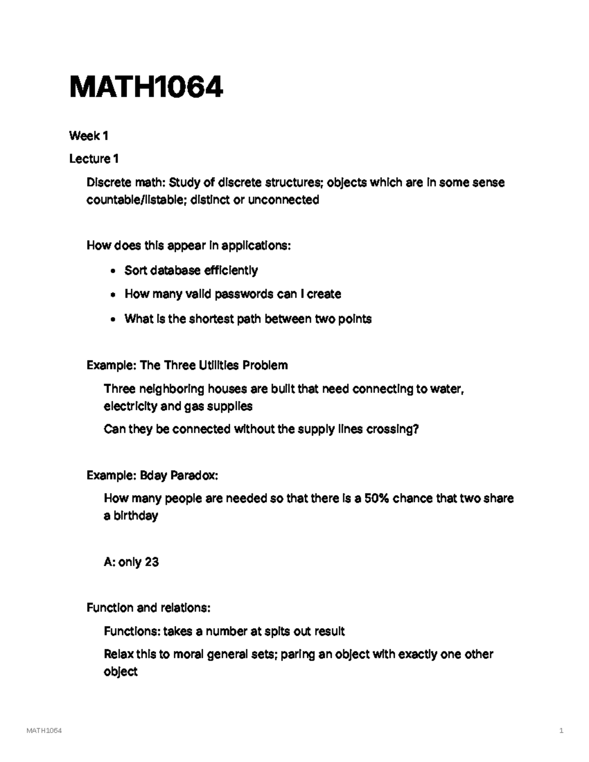 MATH1064 Comprehensive Lecture Notes on Discrete Mathematics - Studocu