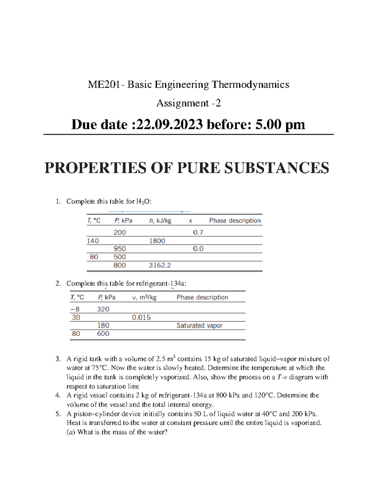 ME201 - Basic Engineering Thermodynamics Assignment 2 - Studocu