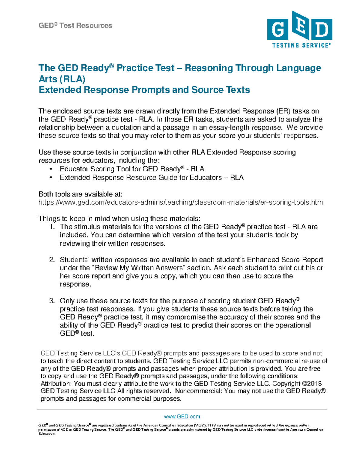 GED RLA Extended Response Source Texts and Prompts Guide - Studocu