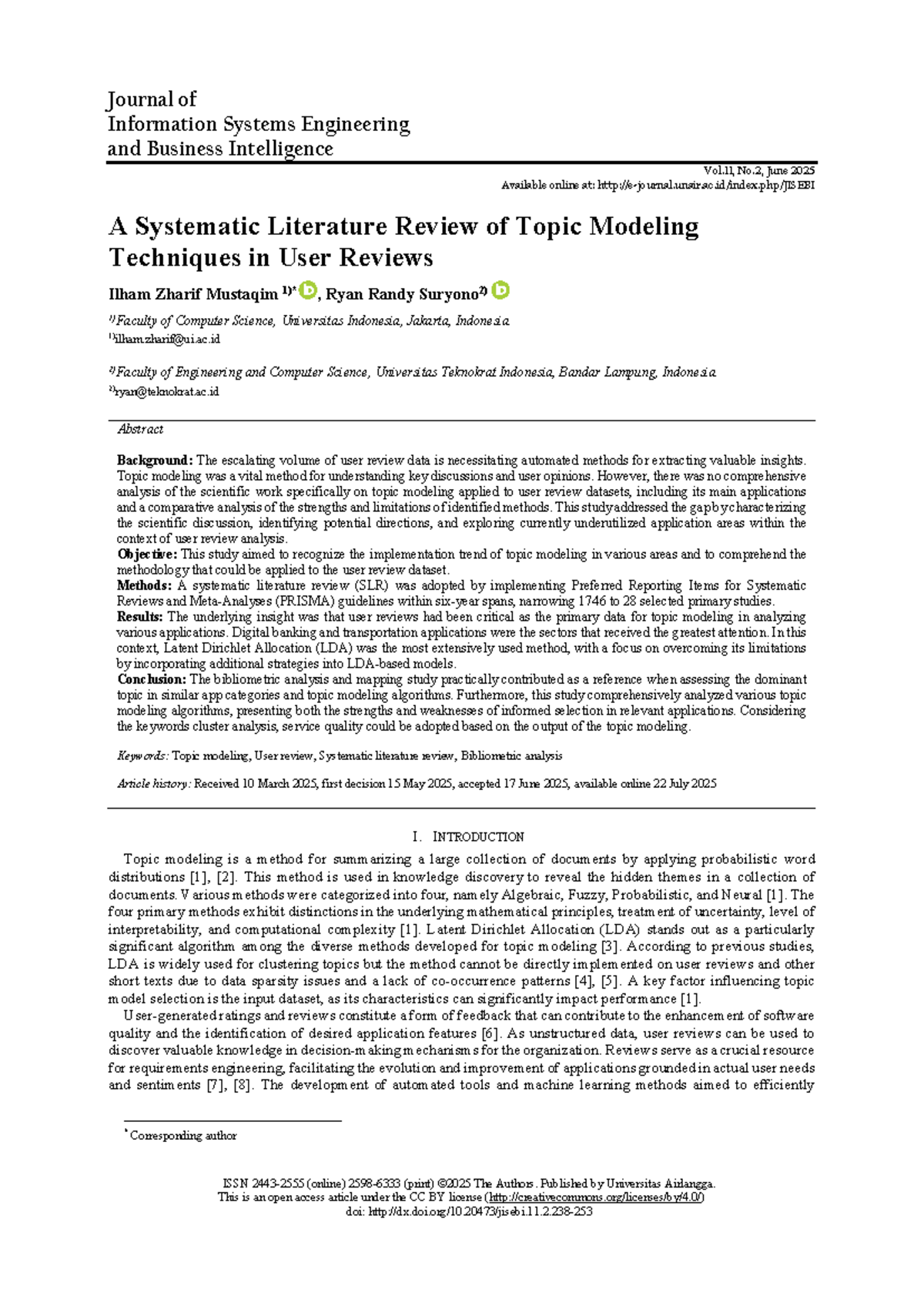 A Systematic Literature Review of Topic Modeling Techniques in User ...