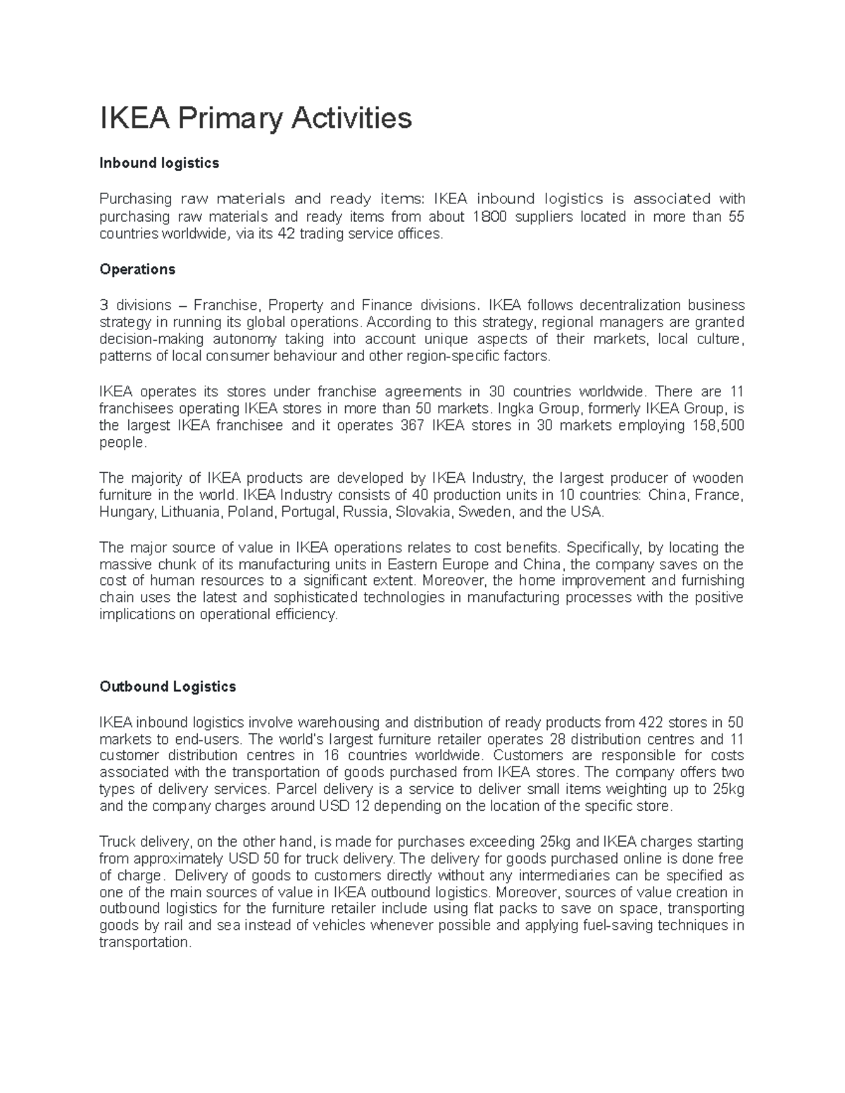 IKEA Primary Activities - IKEA Primary Activities Inbound logistics ...