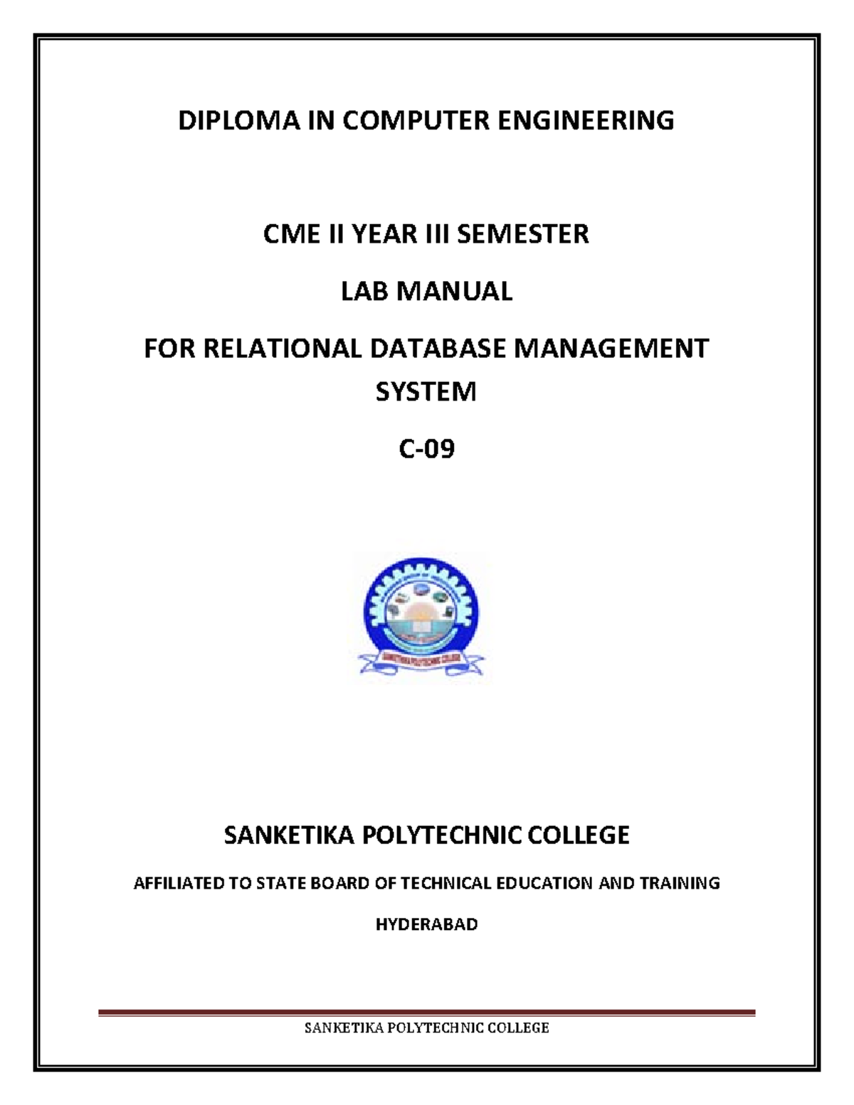 CME II Year RDBMS Lab Manual - Sanketika Polytechnic College - Studocu