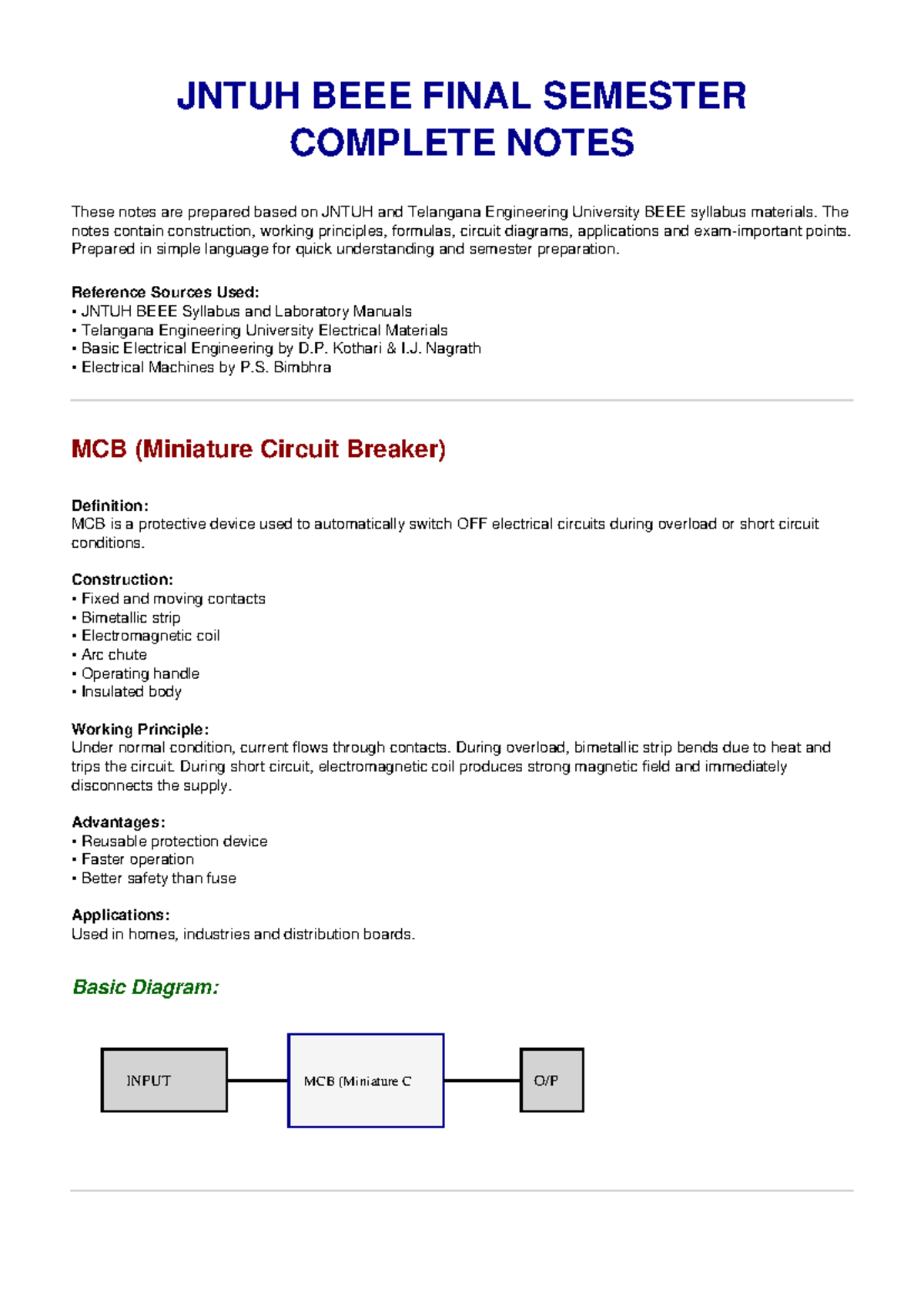 JNTUH BEEE Final Semester Comprehensive Study Notes - Studocu