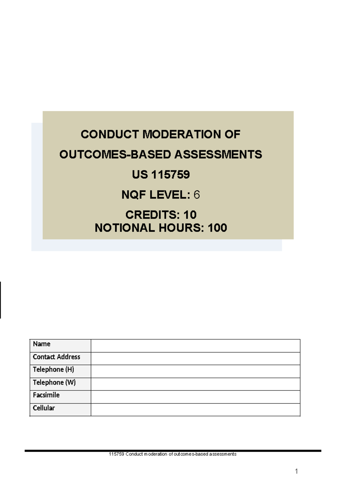 115759-Moderation of Outcomes-Based Assessments Workbook - Studocu