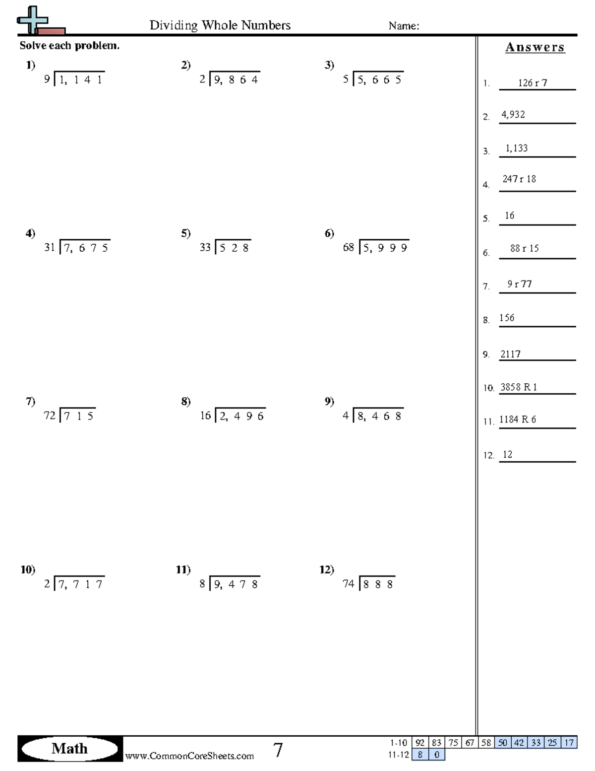 Eben Guerrier - Long Division Worksheet - Solve each problem. Dividing ...