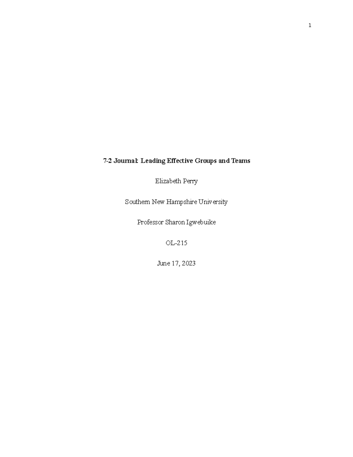 Module 7 Journal: Reflections on Leading Effective Groups - Studocu