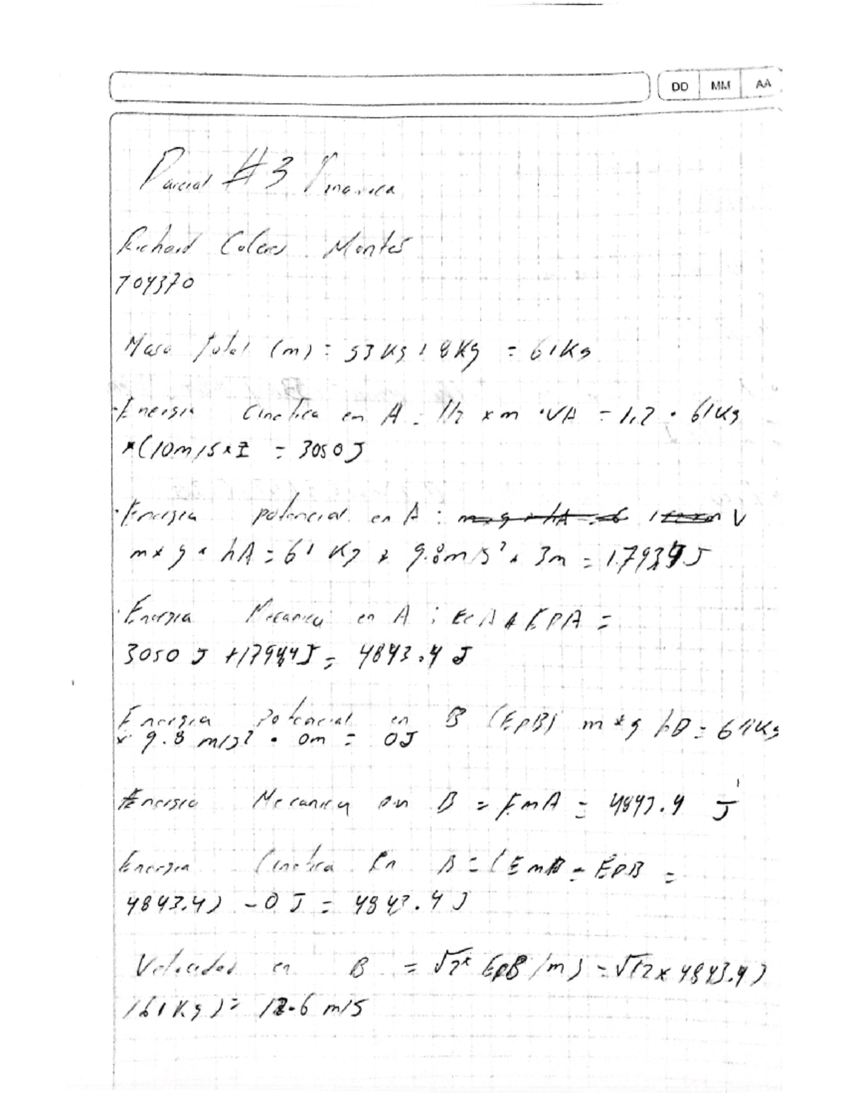 Parcial Estatica Richard Caceres - Basicos de Estática - DD MM AA ...
