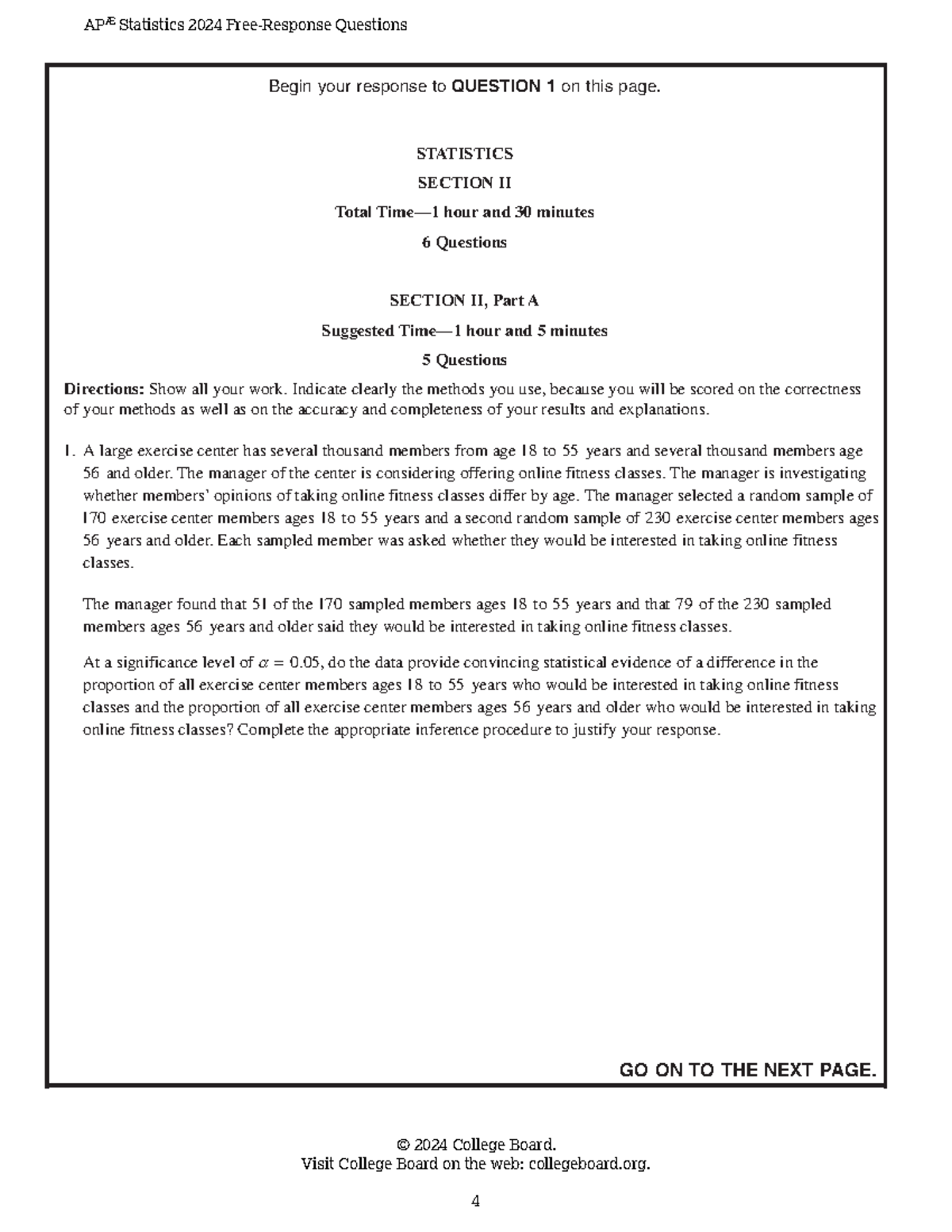 2024 AP Statistics Free-Response Questions Review and Solutions - Studocu