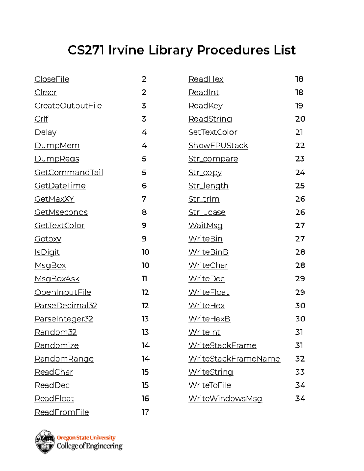 CS271 Irvine Library Procedure Reference Guide - Studocu