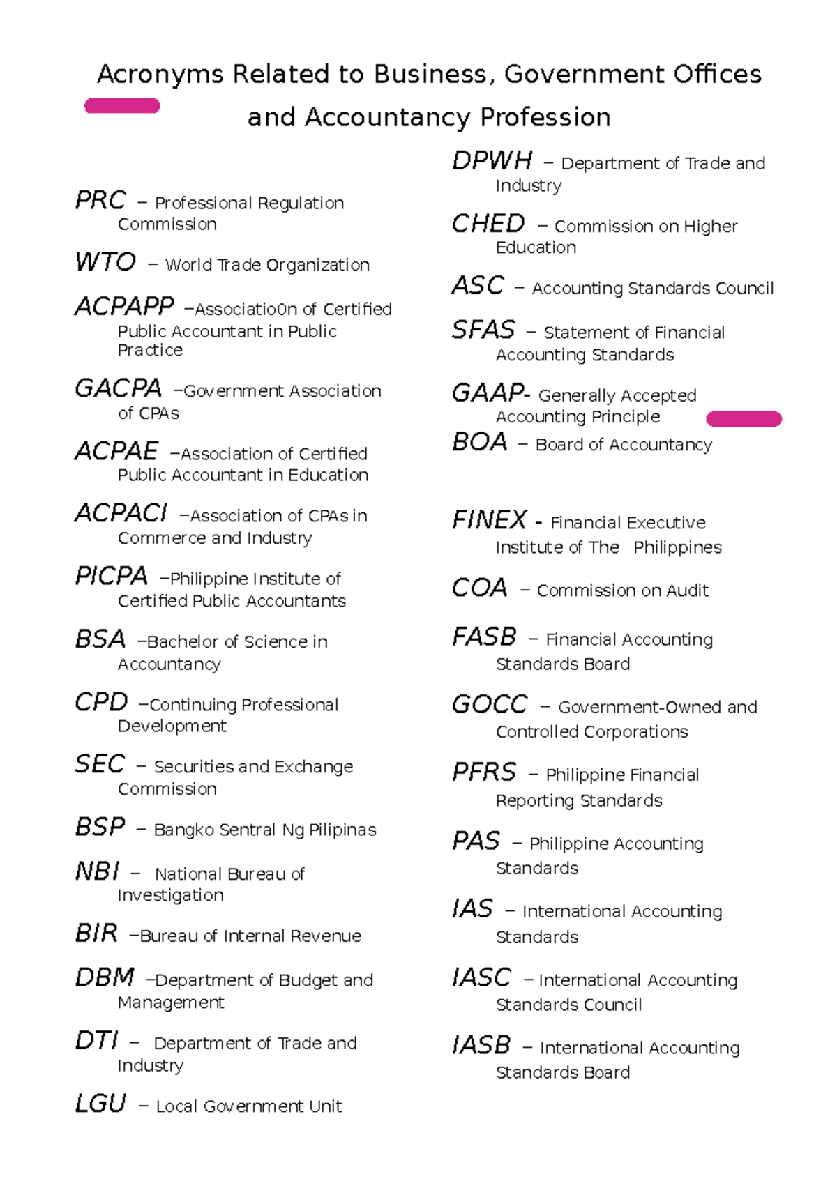 Acronyms Related to Business - Studocu