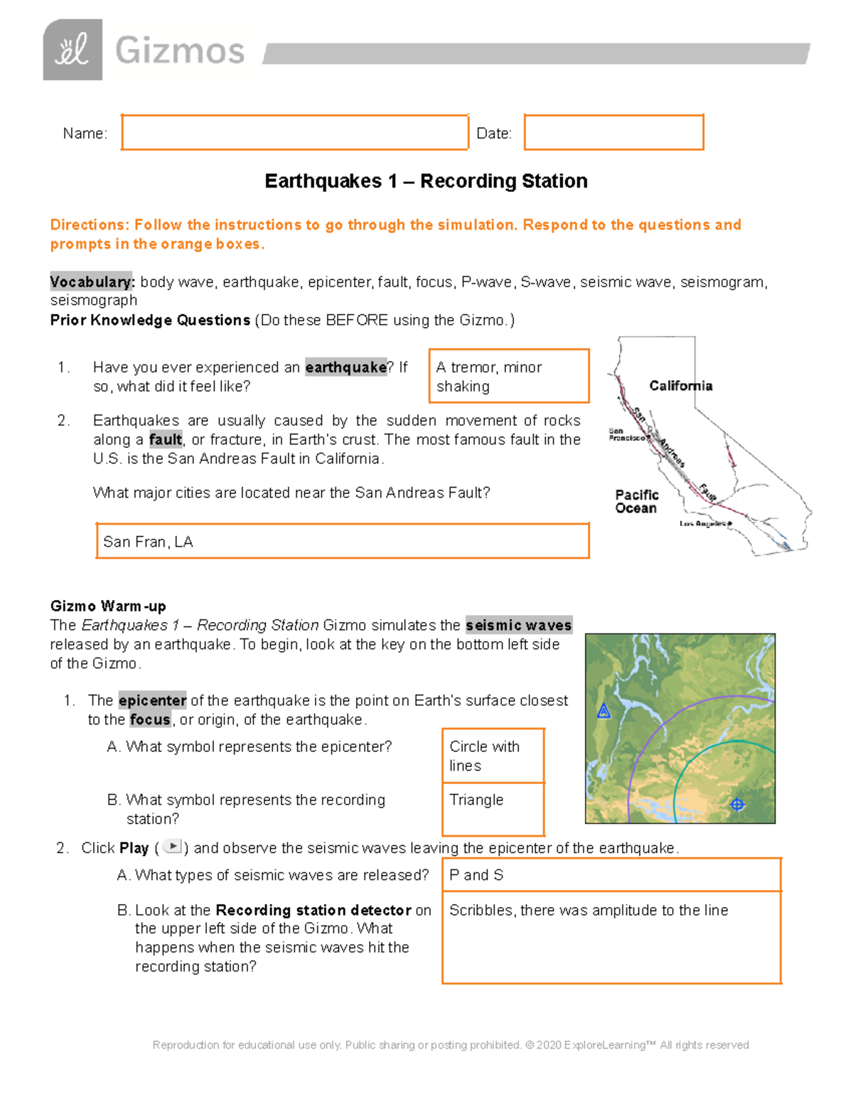 Earthquakes 1 Gizmo: Recording Station Simulation Guide - Studocu