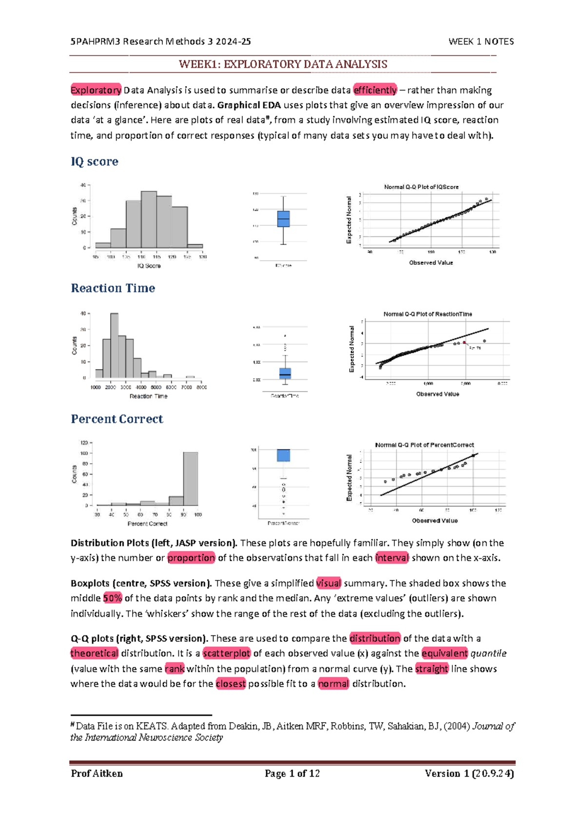 5PAHPRM3 Research Methods 3 WEEK 1 LECTURE NOTES: EDA & Statistics ...