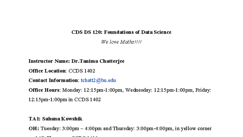 CDS DS 120: Foundations of Data Science Syllabus - Fall 2025 - Studocu