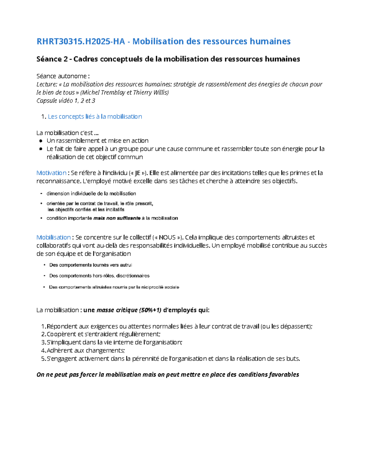 RHRT30315 Mobilisation des Ressources Humaines - Séance 2 Autonome ...