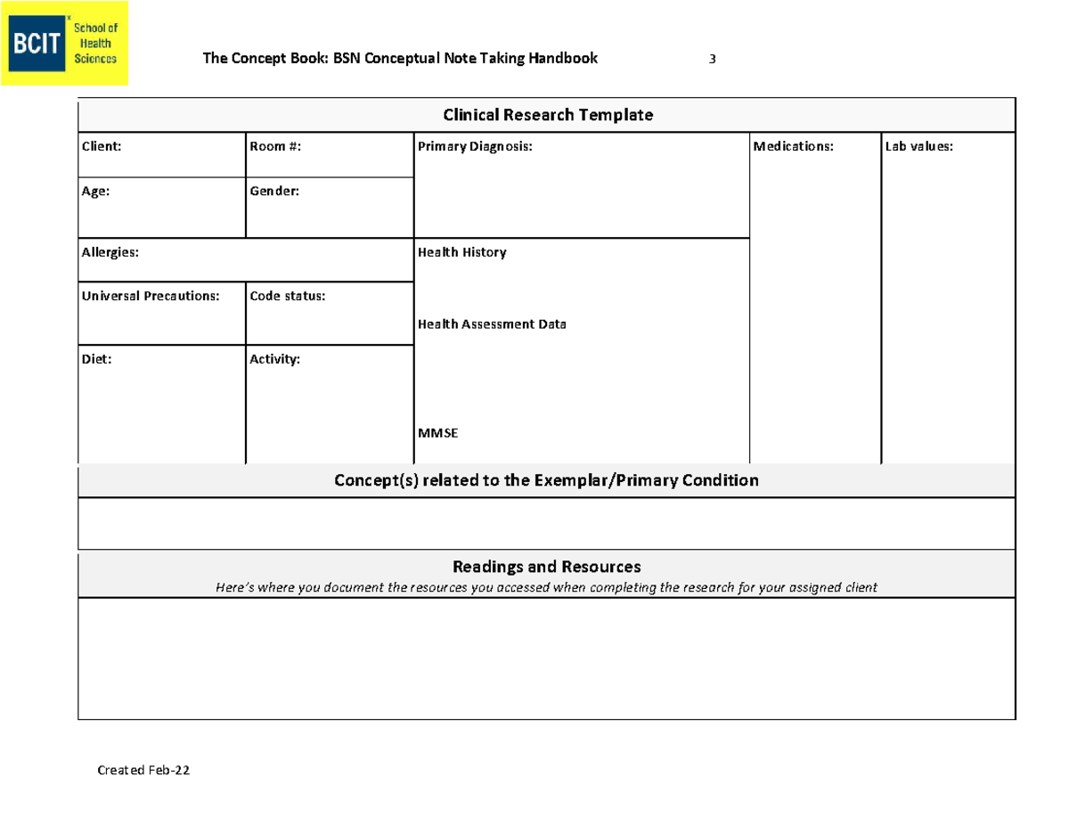 Clinical Research Template: BSN Conceptual Note Taking Handbook - Studocu