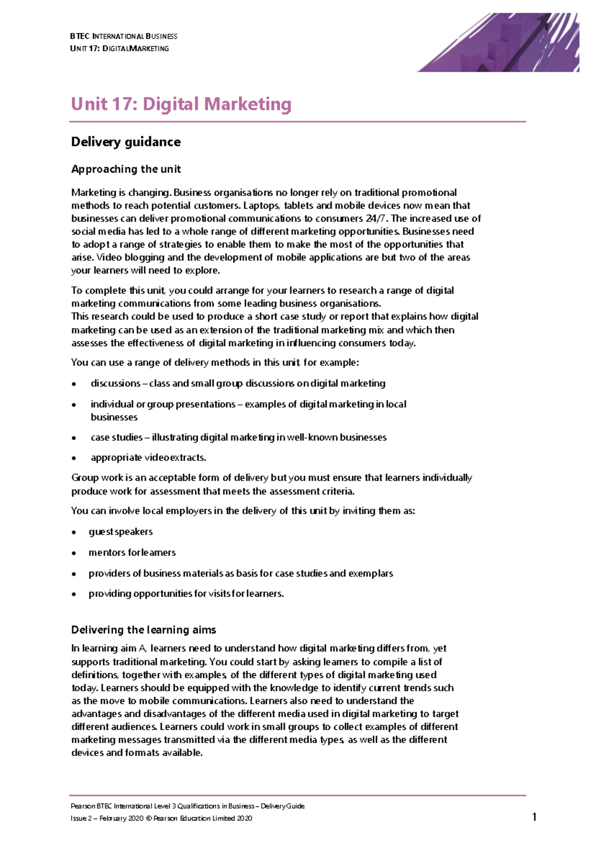 Unit 17: Digital Marketing Delivery Guide for BTEC International Level ...